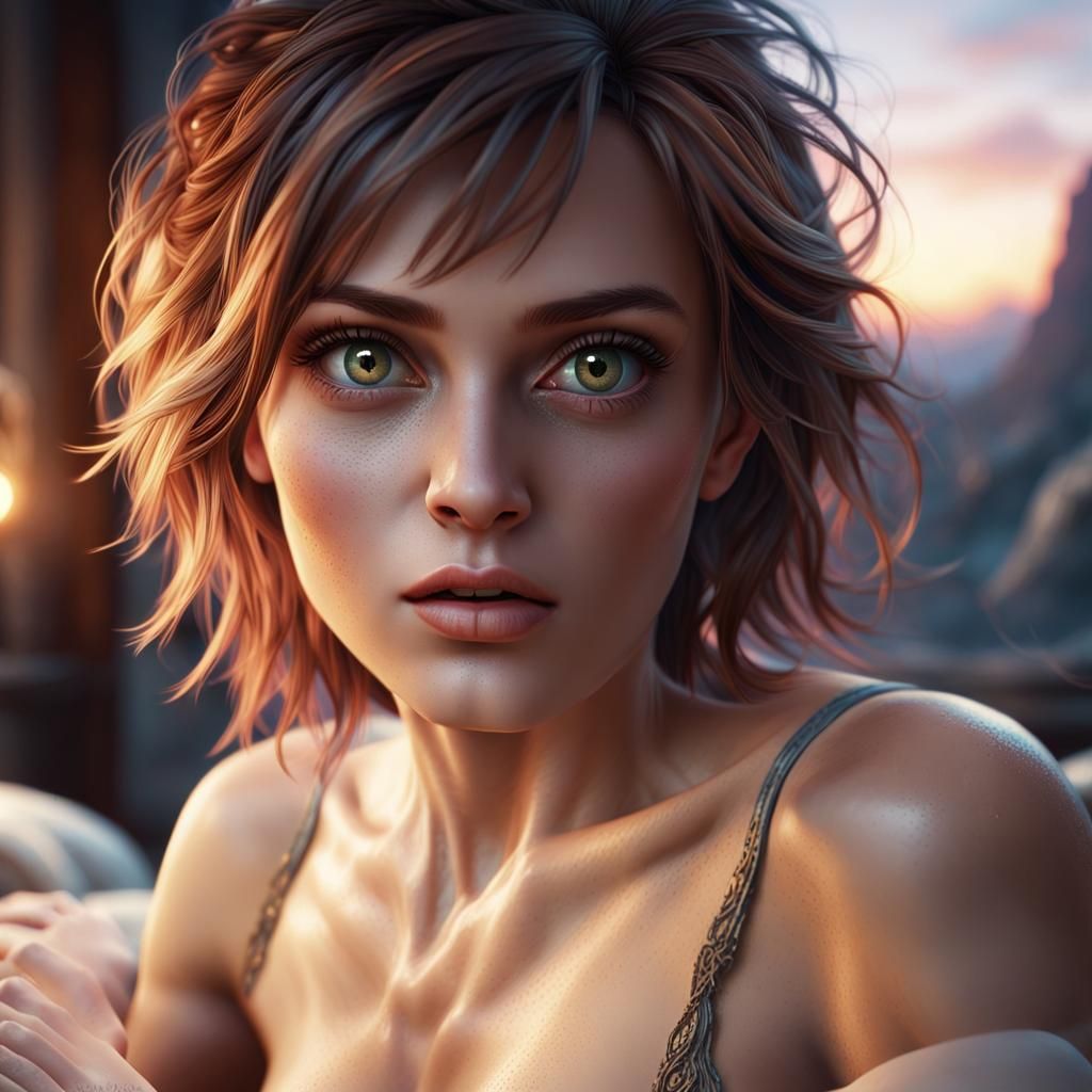 dawn an attractive female is waking up to early morning light she has a ...