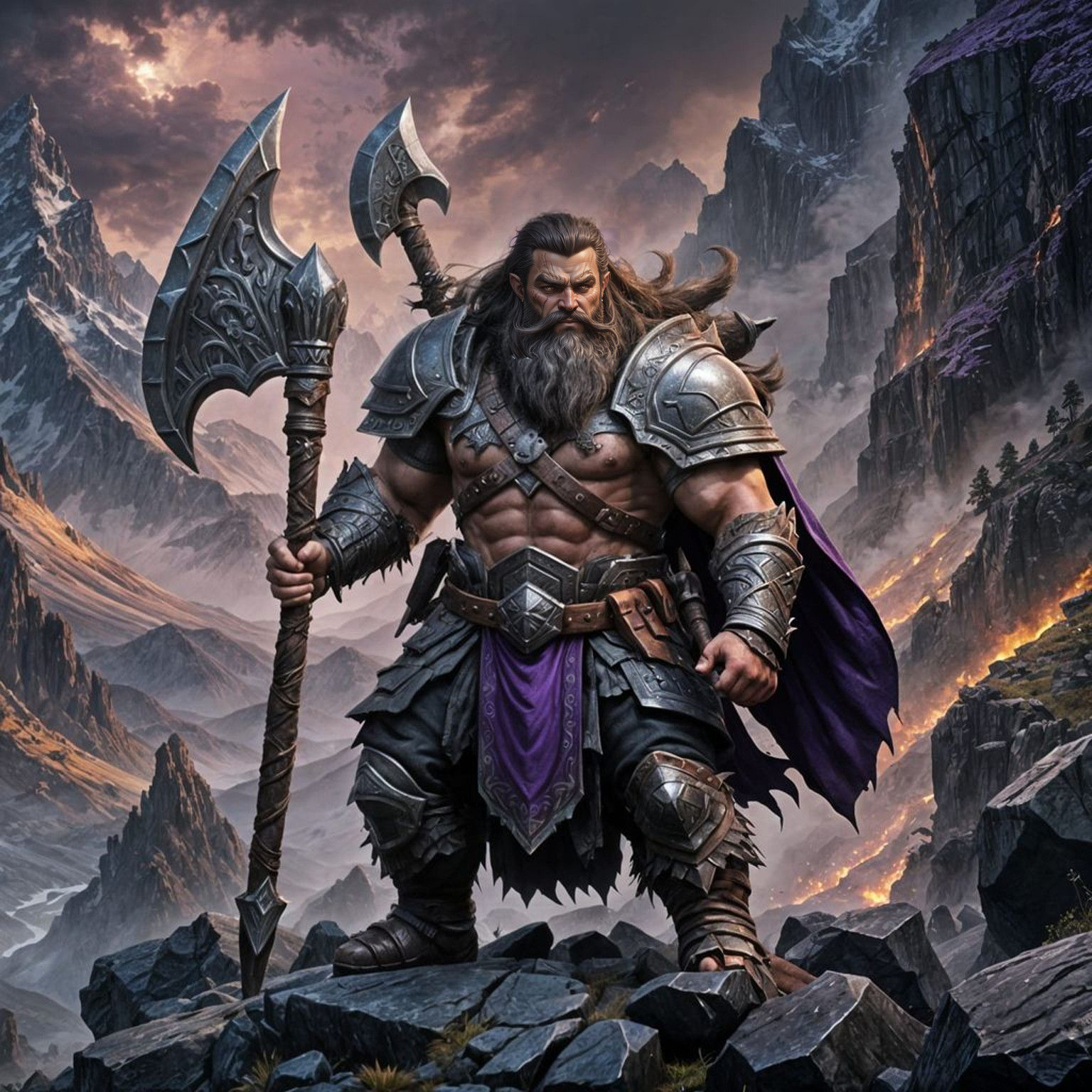 Epic Dark Fantasy Dwarven Barbarian Warlord Portra... - AI Art
