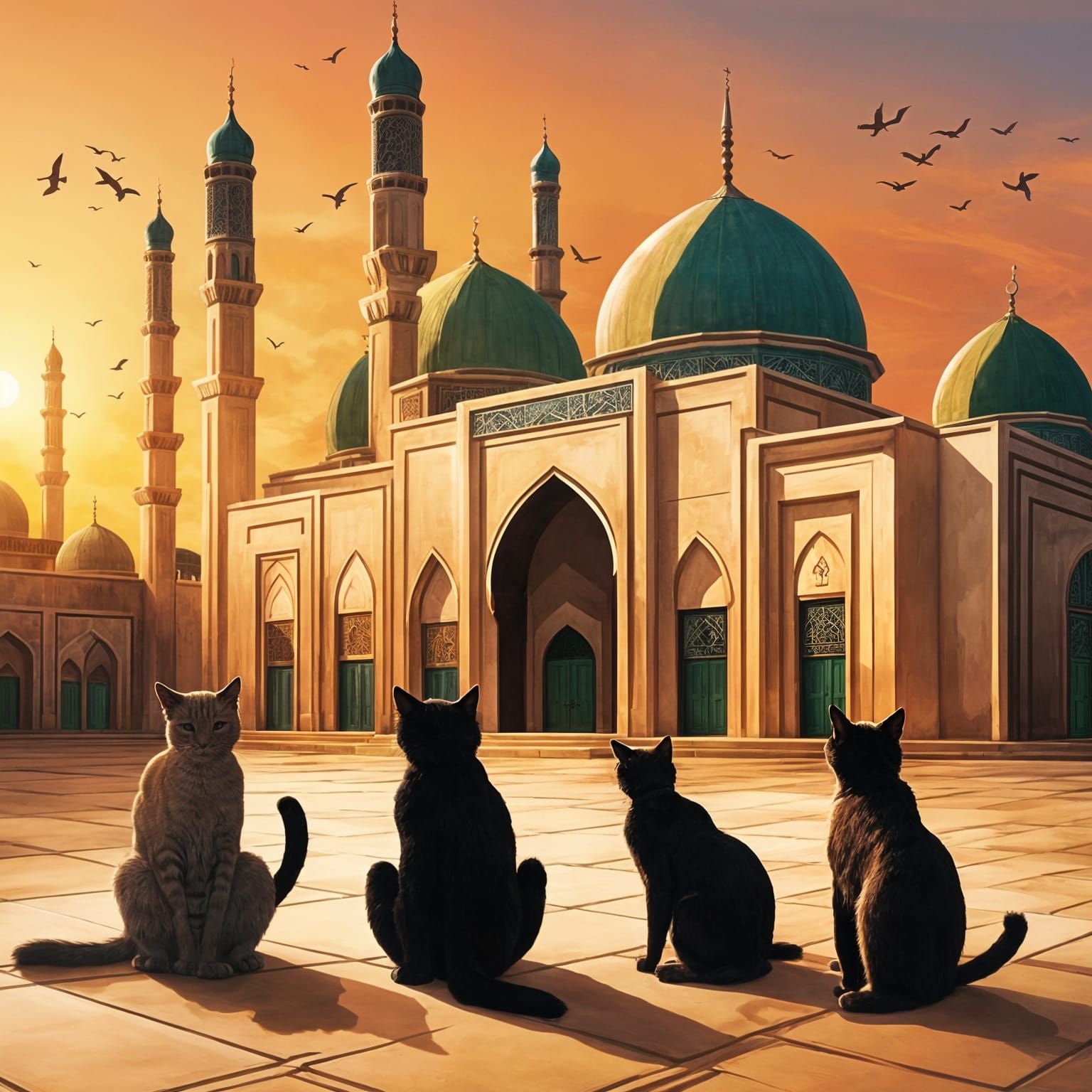 Islamic sunni mosque and Cats - AI Generated Artwork - NightCafe Creator