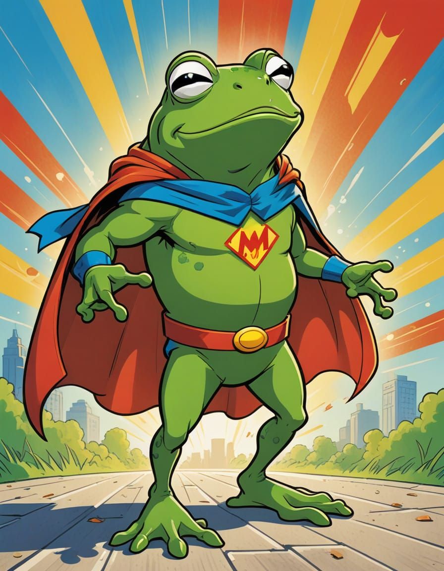 Simpson style frog hero - Heroic Frog in Classic Cartoon Sty...