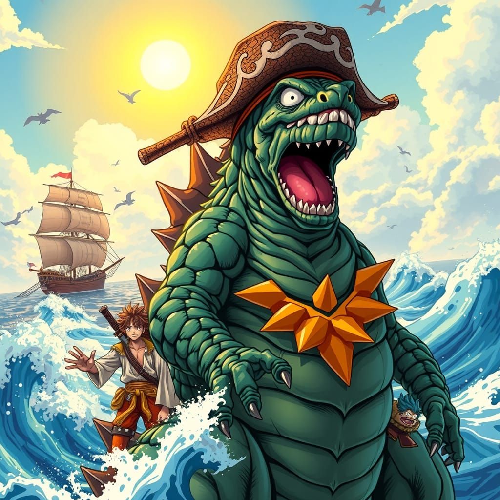 Godzilla Joins the Straw Hat Pirates in Epic One P... - AI Art