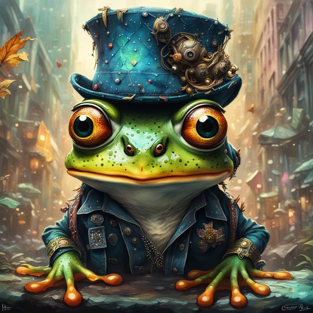 Portrait of an adorable big eyed punk frog by Awwchang and James ...