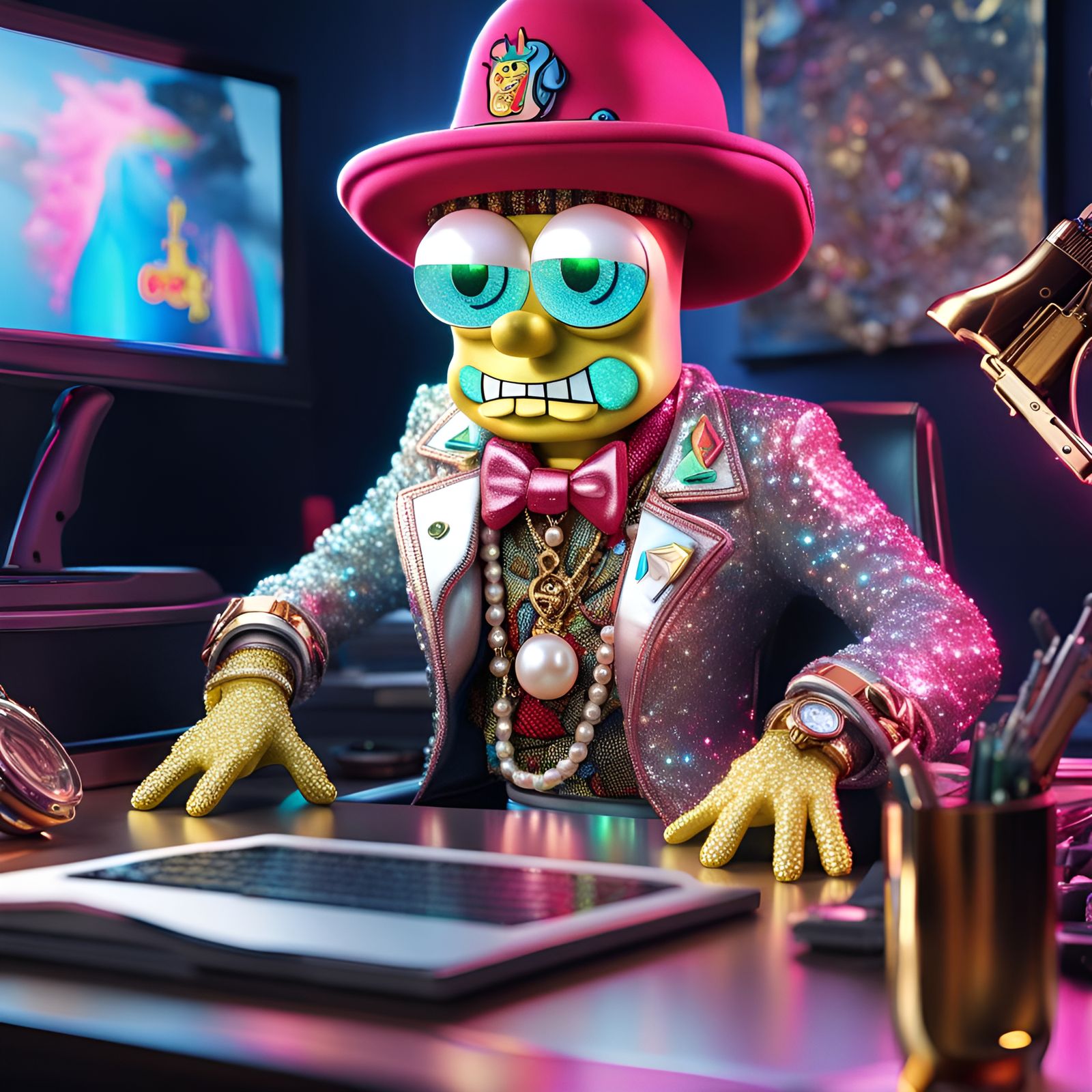 Spongeman Playing Games - AI Generated Artwork - NightCafe Creator