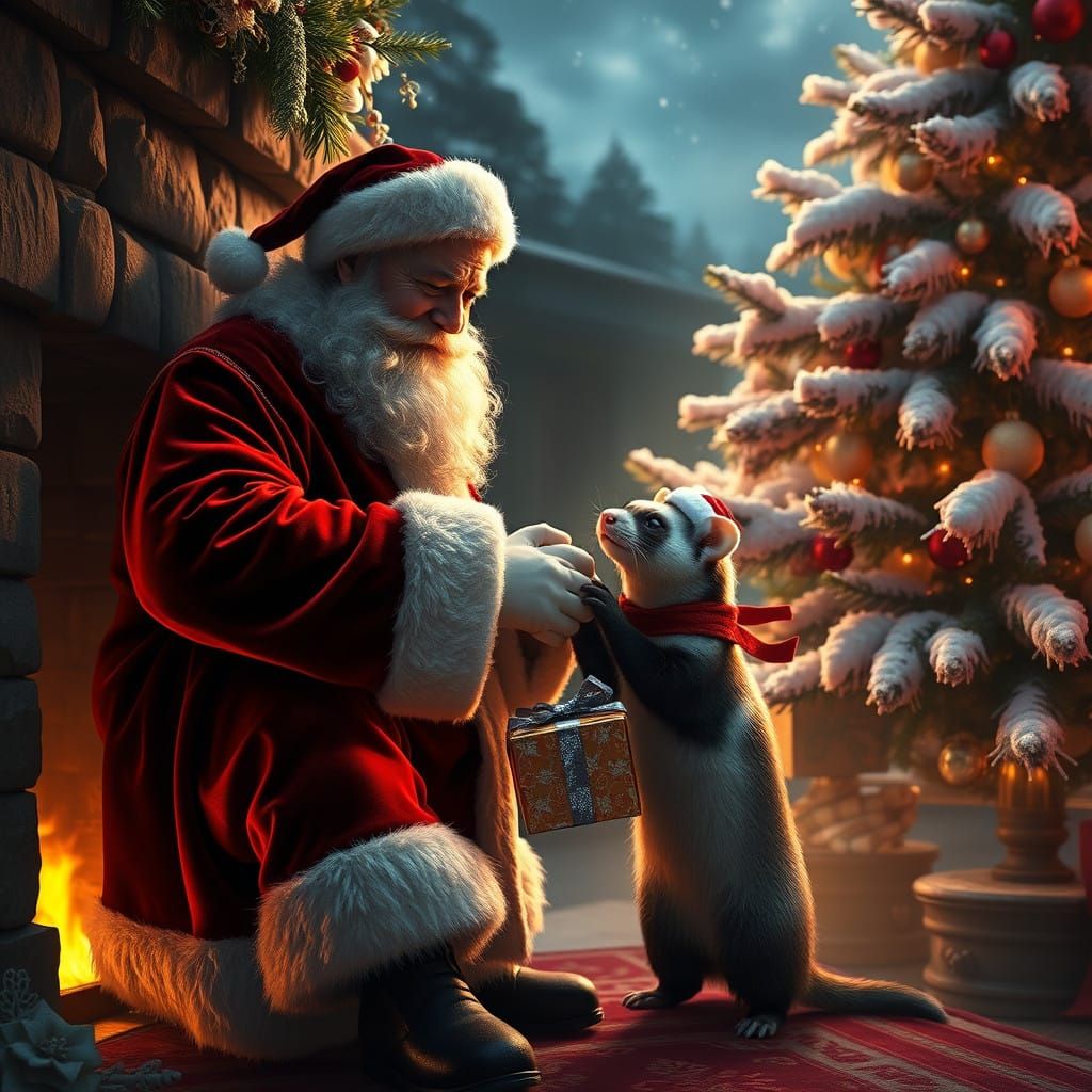 Santa Claus Gifts Ferret by Majestic Christmas Tre... - AI Art