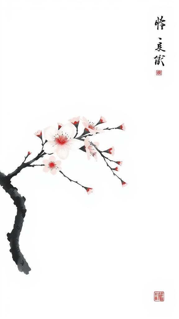Cherry blossom (Ink painting, minimalism)