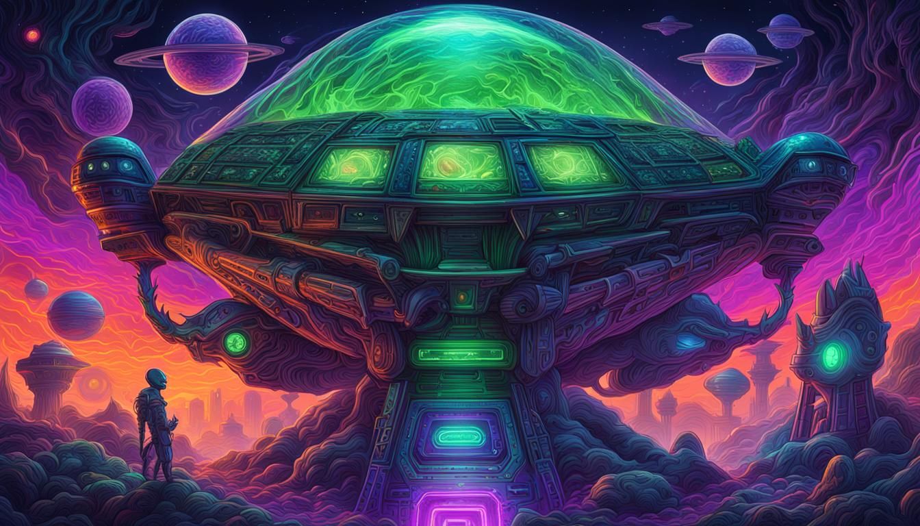 indigo magenta purple blue green orange neon alien brood ship evil ...