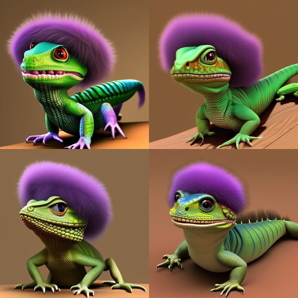 Insanely funny cute lizard wearing furry fuzzy feathered purple fidora ...