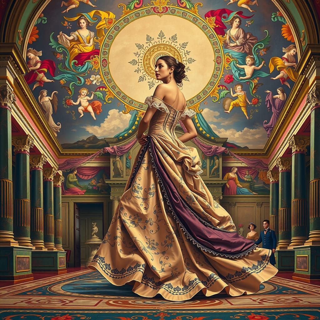 Elegant Lady in Rococó Attire Poses in Neoclassica... - AI Art