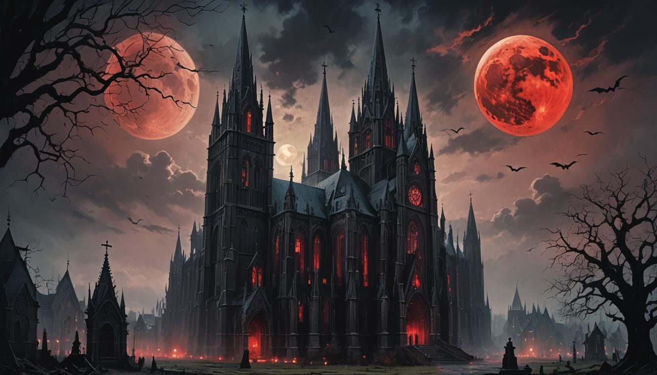 dark gothic blood moon vampire cathedral - AI Generated Artwork ...