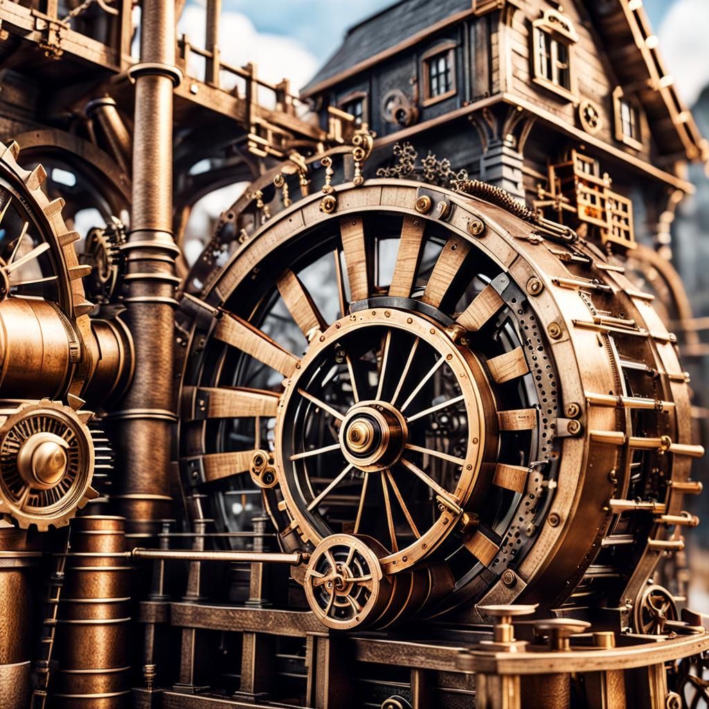 Steampunk water mill - AI Generated Artwork - NightCafe Creator