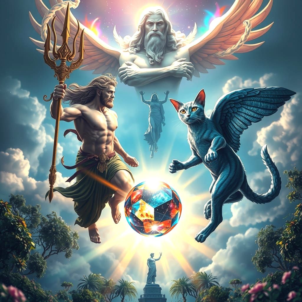 Athena cat - Gods and Goddesses in Vibrant Surreal Oil Paint...