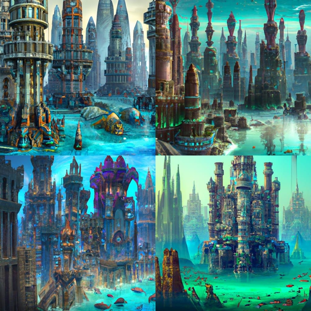 Lost city of Atlantis, Architectural buildings city underwater,marine ...
