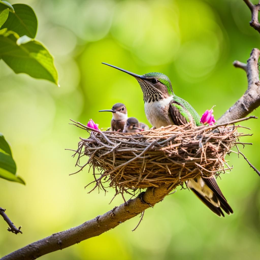 ruby-throated resting with chicks - AI Generated Artwork - NightCafe Creator