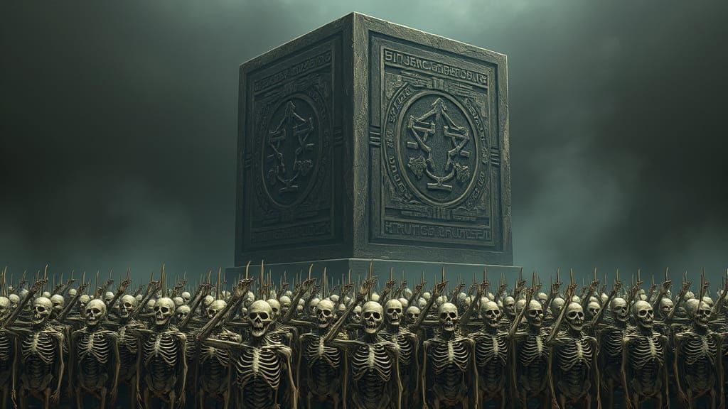 Gothic Cube Dominates Army of Skeletal Warriors in... - AI Art
