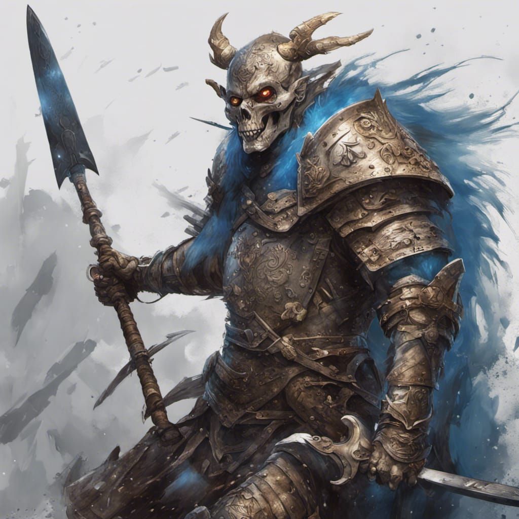 Leonin warrior with blue eyes, a Glaive polearm weapon, tall, plate ...