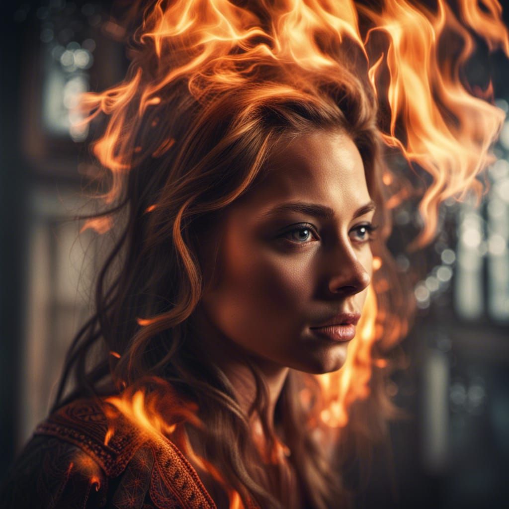 beautiful woman surrounded by fire - AI Generated Artwork - NightCafe ...
