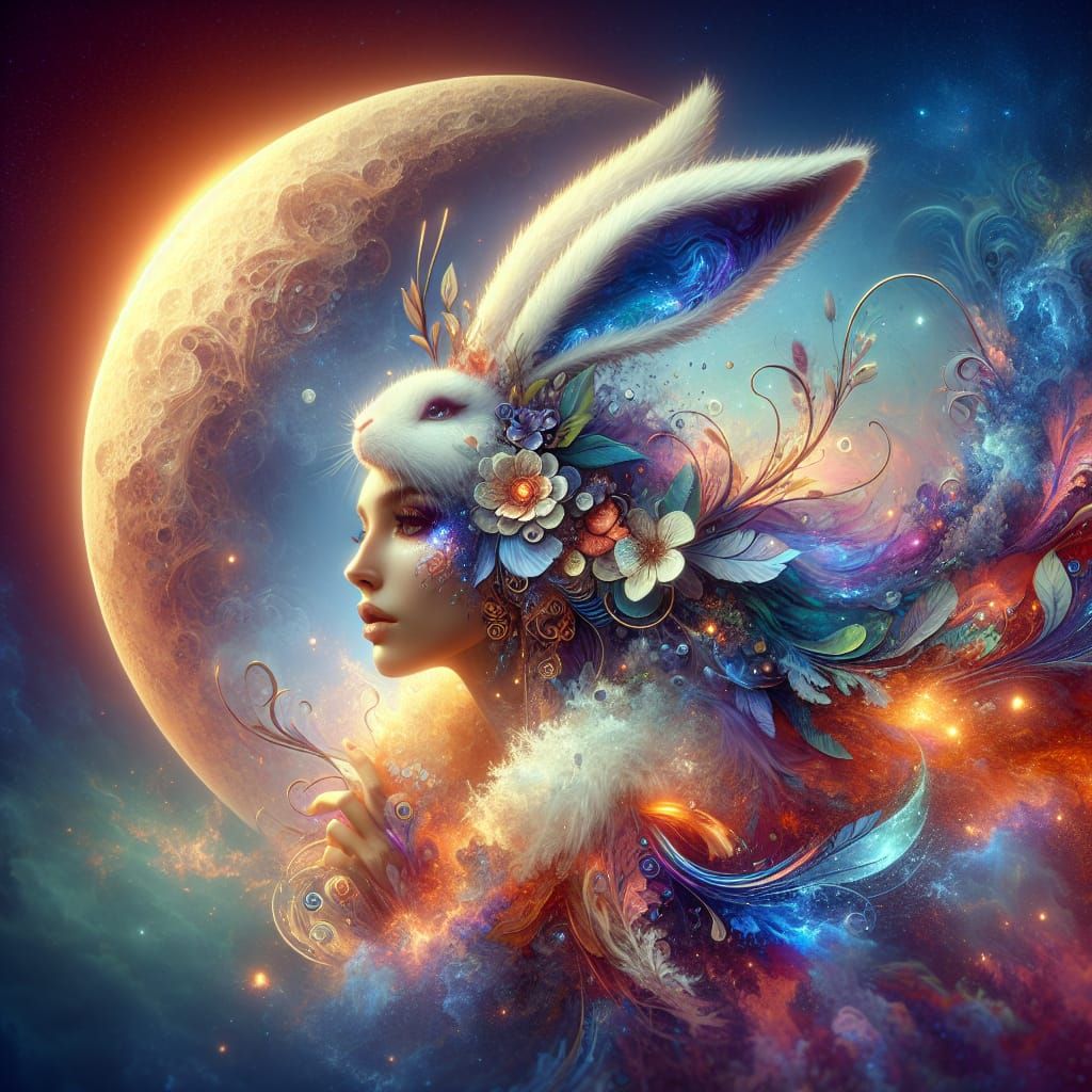 Rabbit Goddess of the Moon, human, beautiful stunning