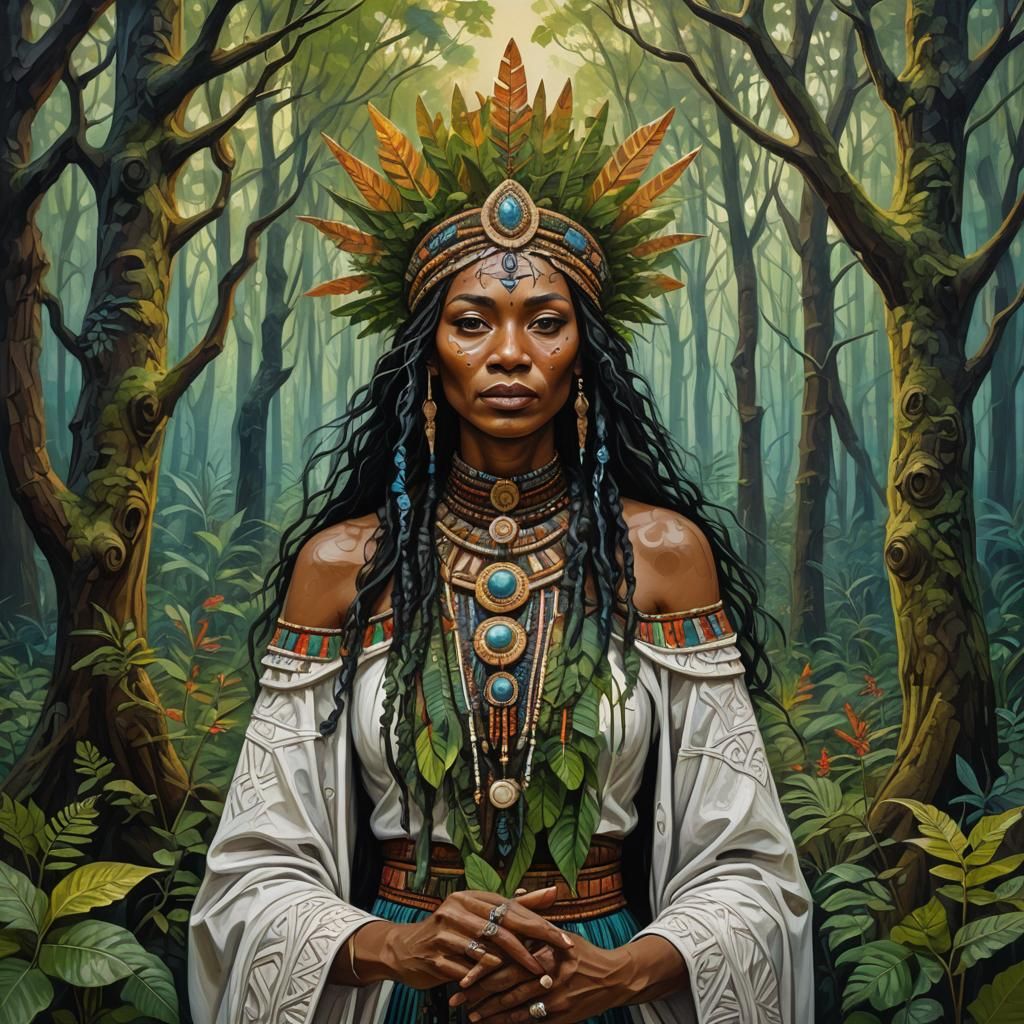 Magical MULTIRACIAL Tribal Priestess, Perfect ultradetailed Forest ...