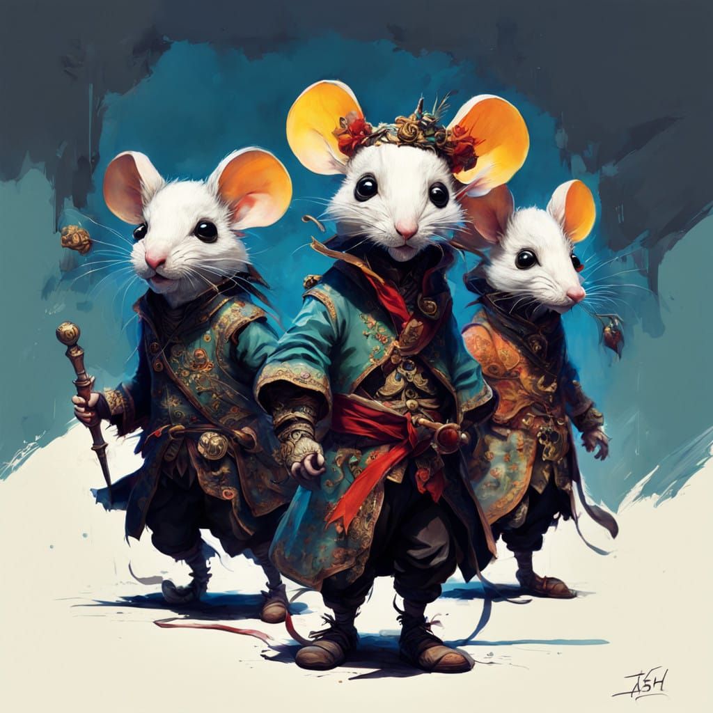 Blindfolded Mice in Mid-Run, Vibrant Hyperrealisti... - AI Art