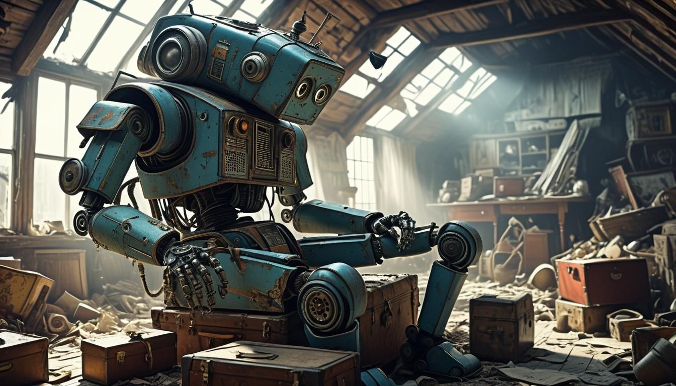 Abandoned Robot In Attic - AI Generated Artwork - NightCafe Creator