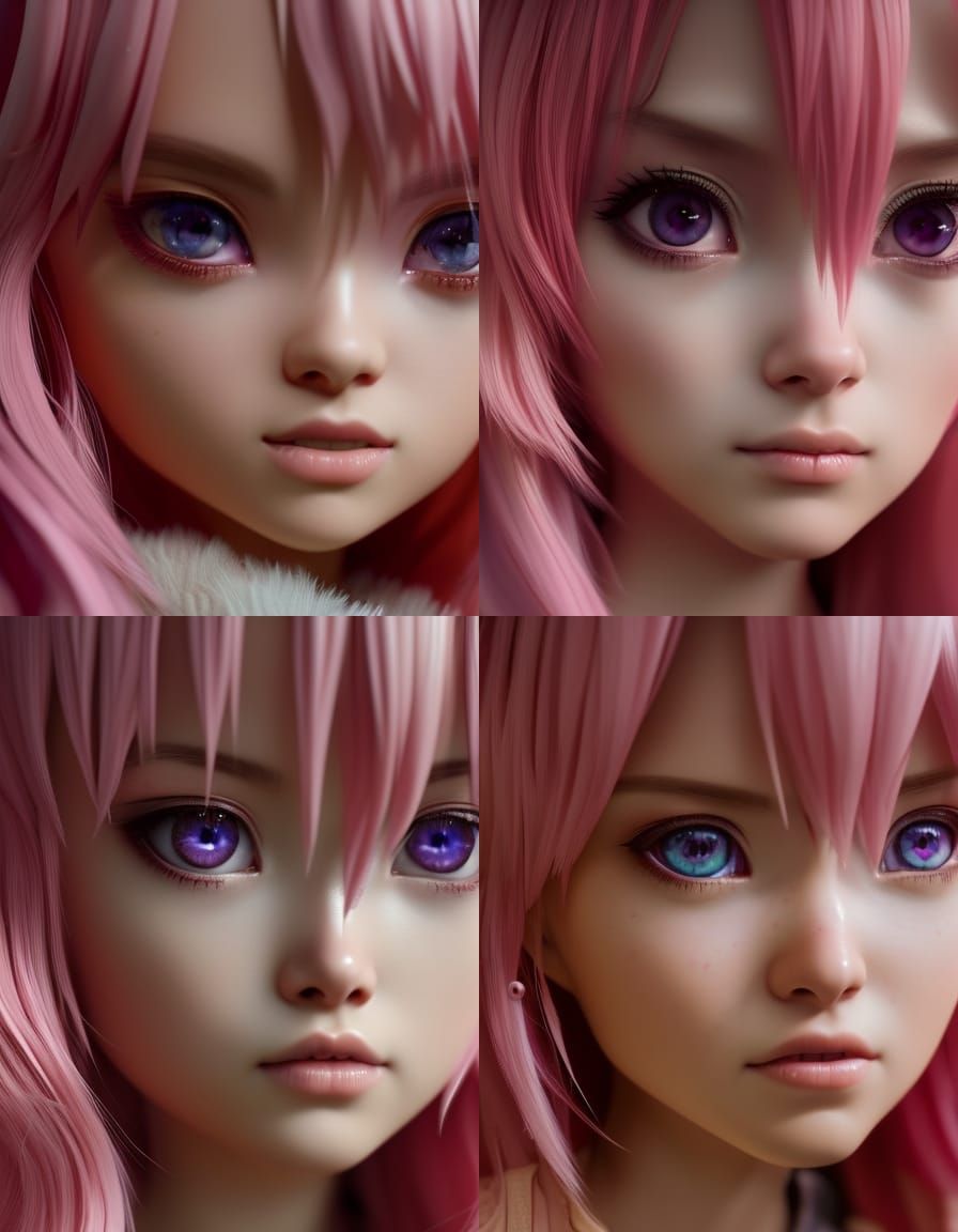 the shot of an adorable chibi pink anime girl, big eye, Michael Kaluta ...