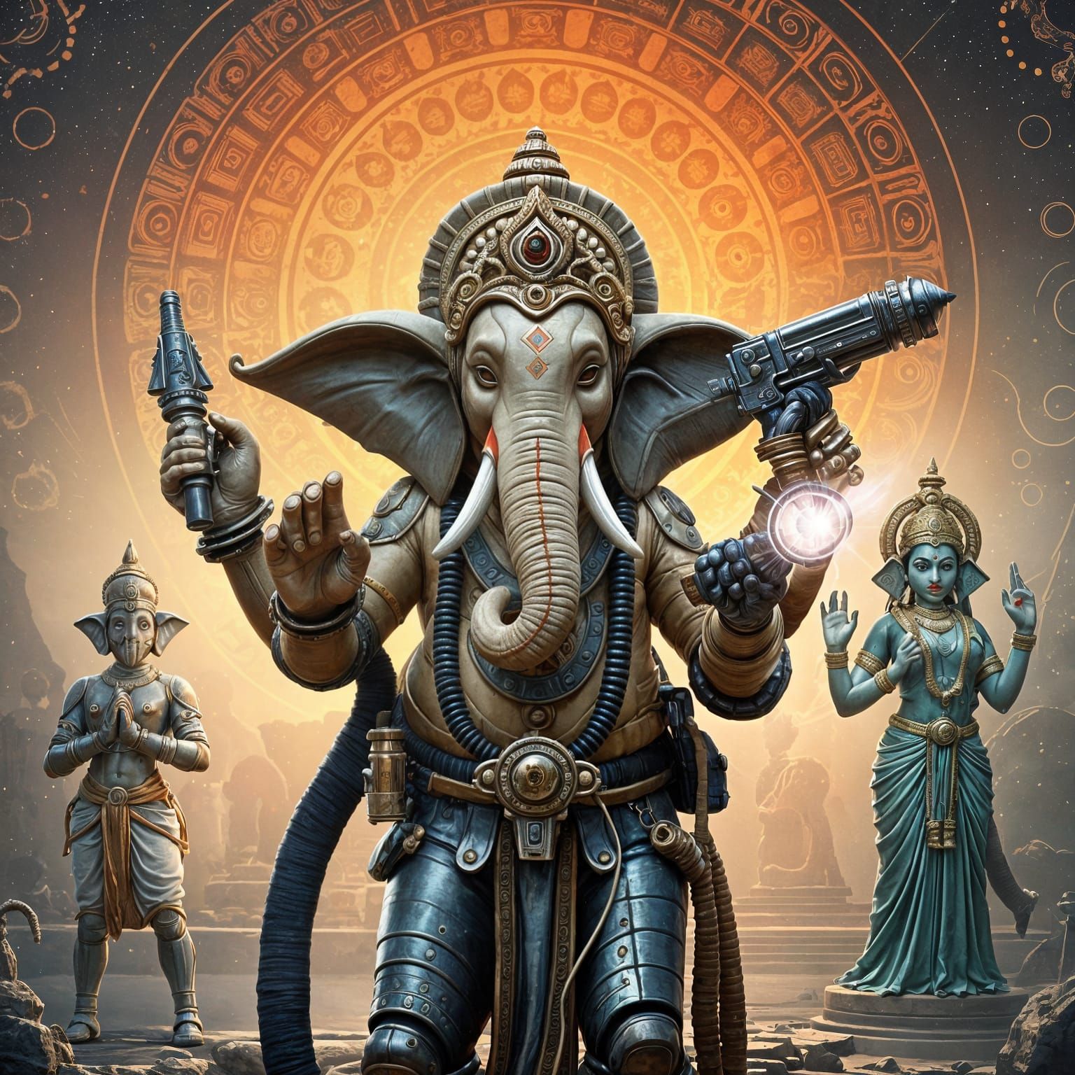 Ganesha in Space Exosuit with Ray Gun Vajra - AI Art