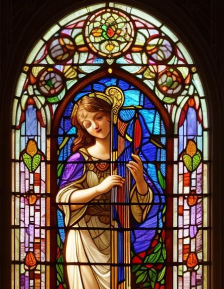 A skilled artist crafts a mesmerizing stained-glass window of a Lyre ...