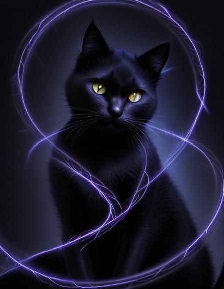 Dark Sinister Fantasy Black Cat Spirals Glowing Wisps Fractals Gleaming ...