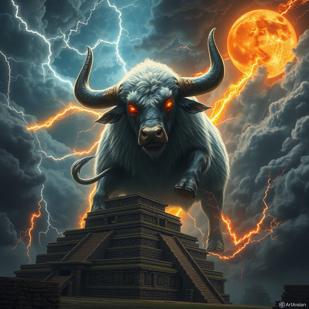 Celestial Bull of Sumerian Legend Shatters the Hea... - AI Art
