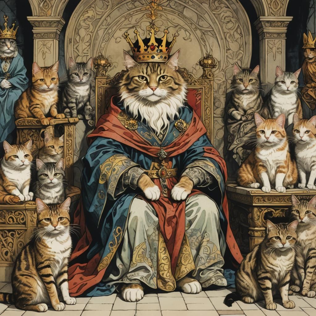 The Cat King and his Court - AI Generated Artwork - NightCafe Creator