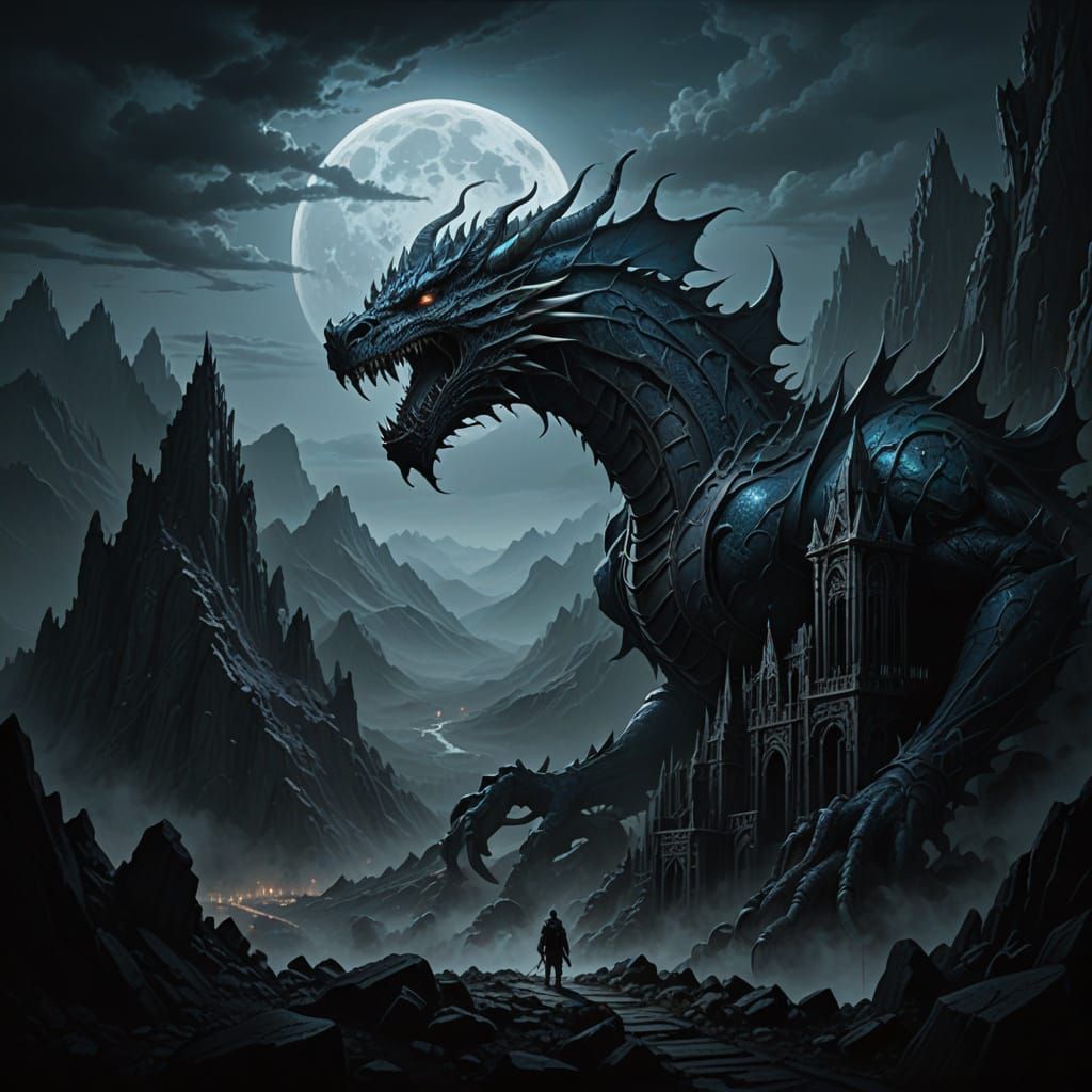 Large, intimidating hallow dragon shaped cage. Dark colors.