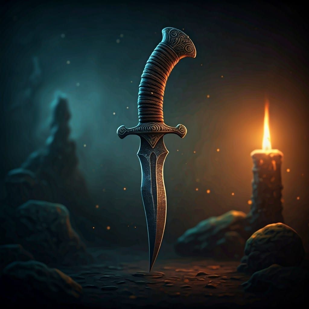 Curved Iron Dagger - Ancient, Curved Iron Dagger in Dramatic...