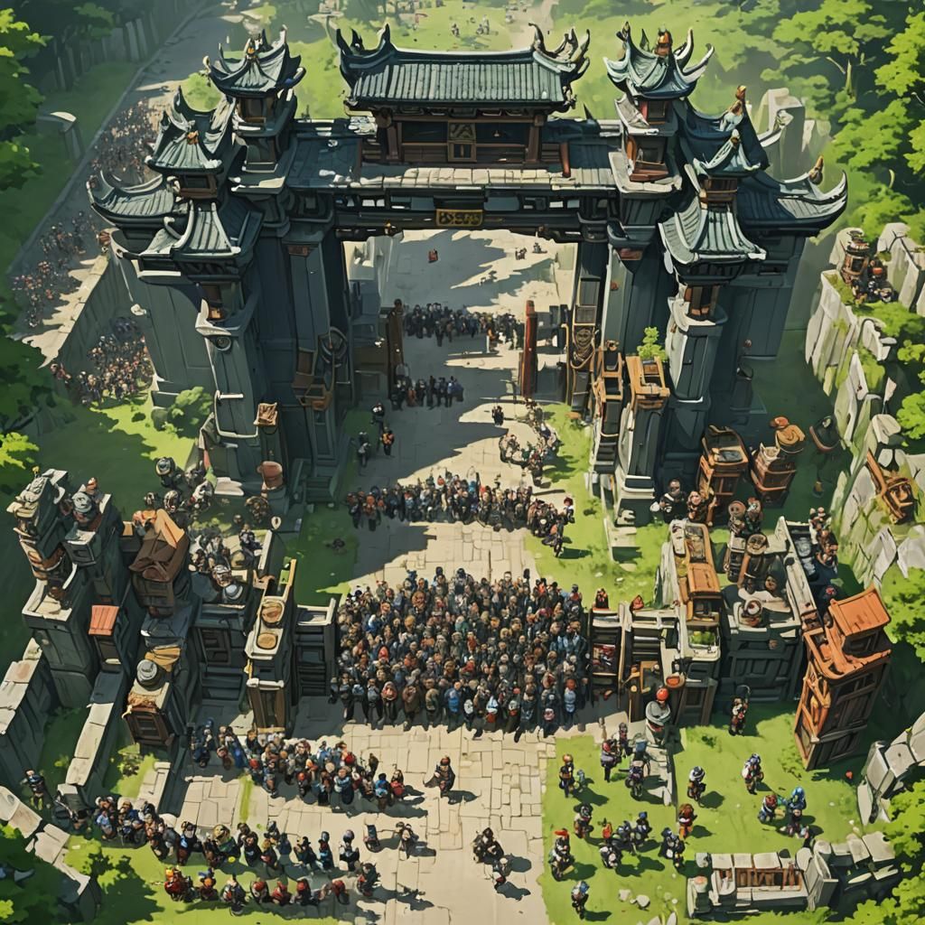 Gang Gathering Giant Gate - AI Generated Artwork - NightCafe Creator