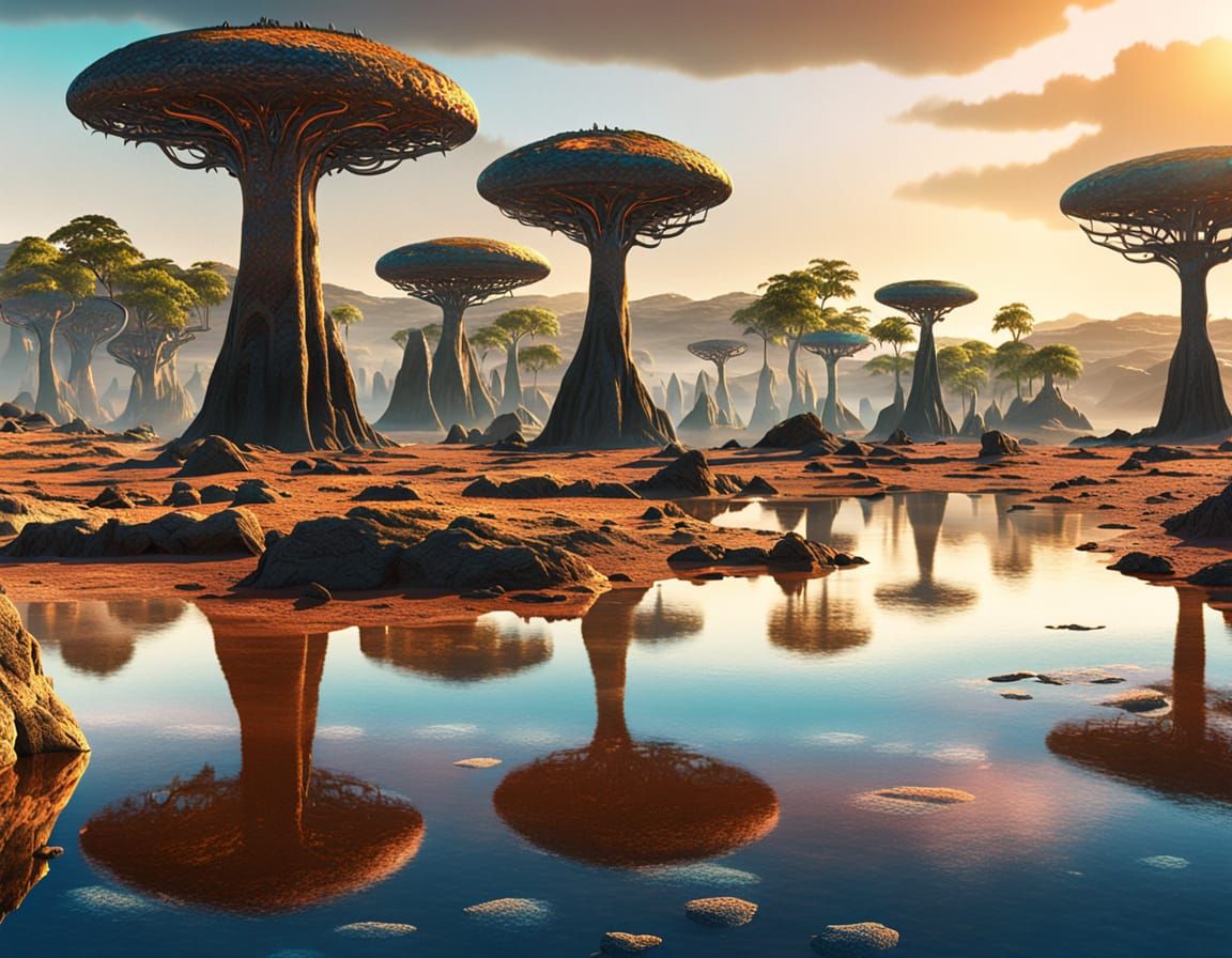 Alien Trees On An Alien Planet - Alien with Iridescent Skin ...