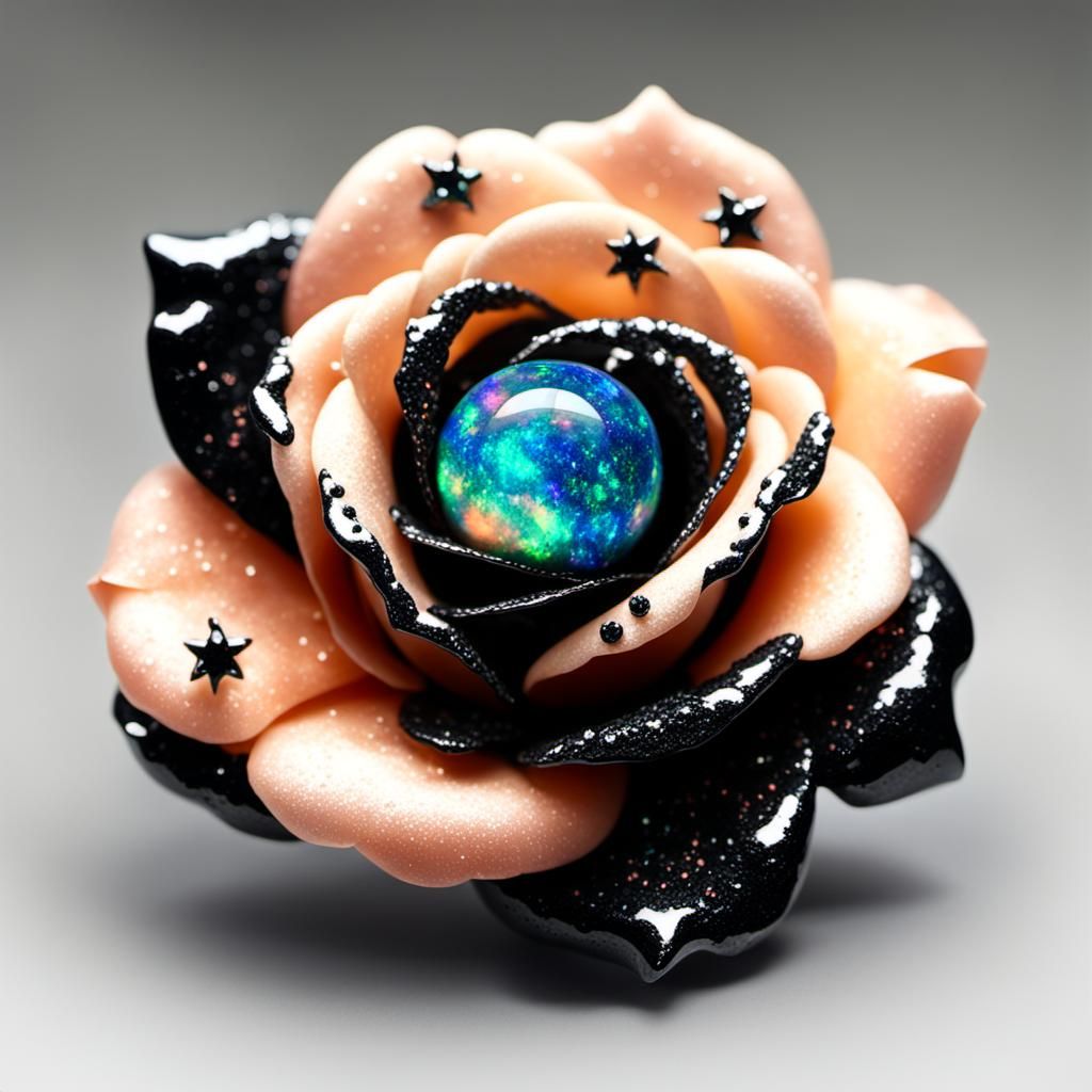 a peach and black opal luminescent glittery rose - AI Generated Artwork ...
