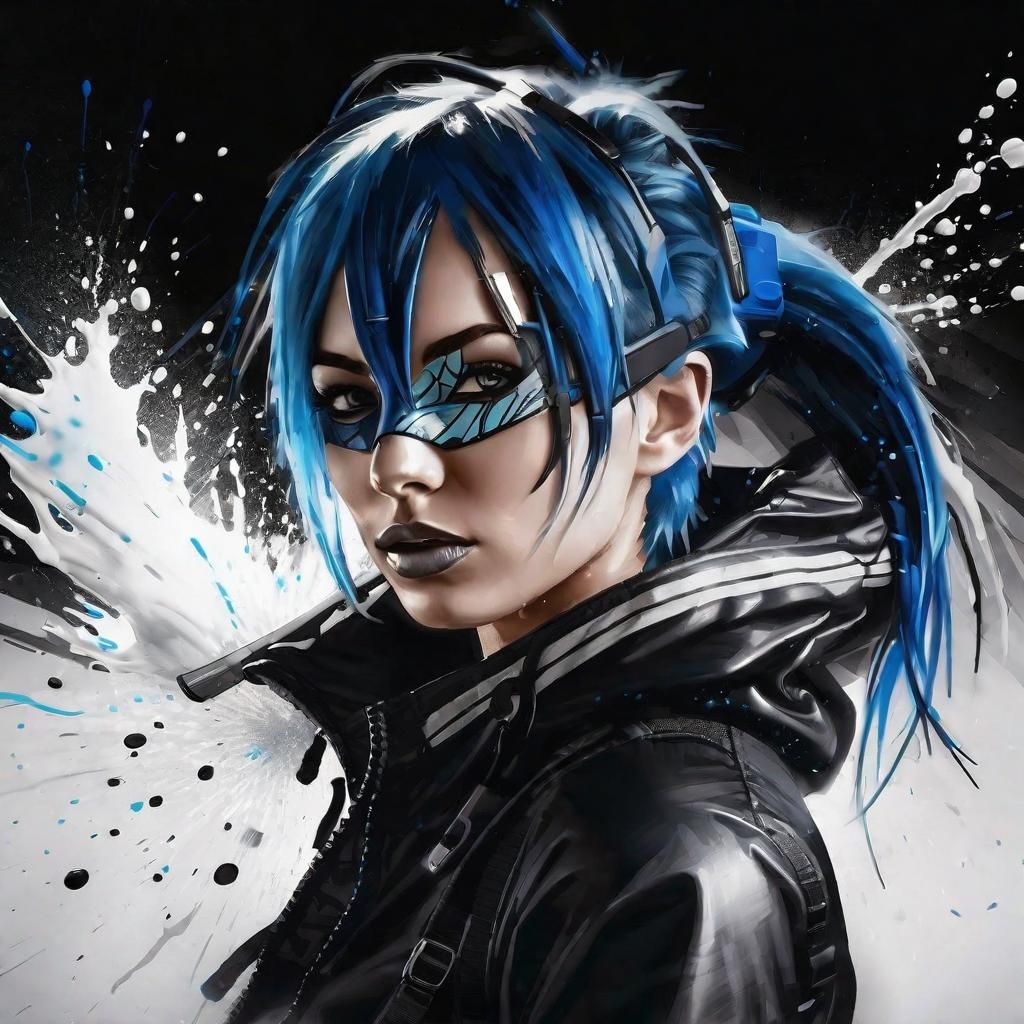 MASKED MESOPUNK With BLUE HAIR | INK splash art | - AI Generated ...