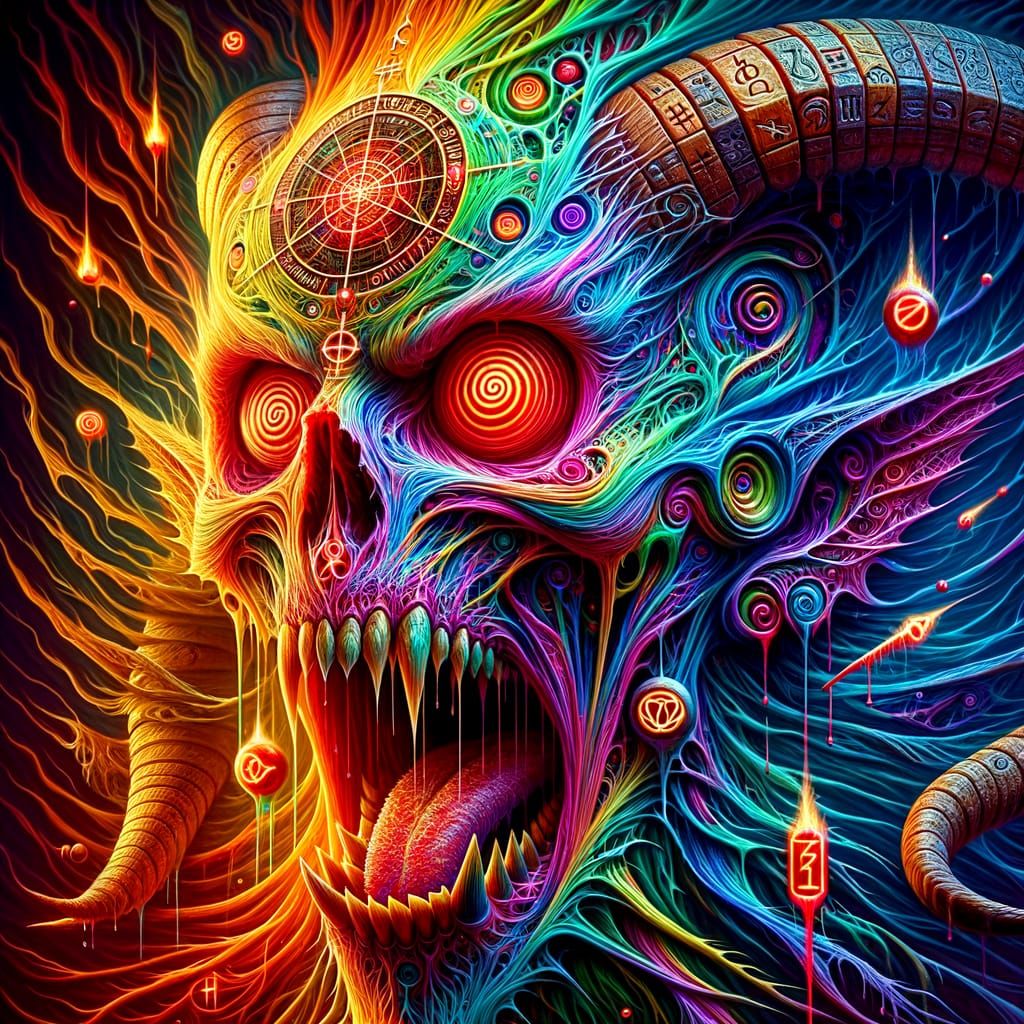Create a hyper-realistic and hyper-detailed image in a psychedelic ...