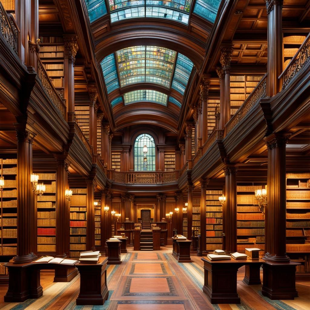 Library, With Stained Glass Windows - AI Generated Artwork - NightCafe ...