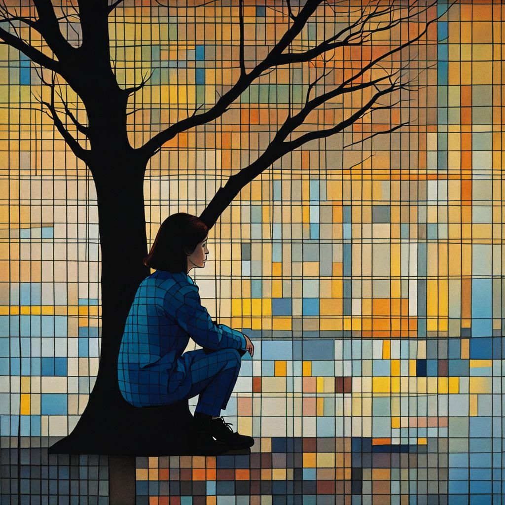 Girl sits on tree, illustration by Agnes Martin - AI Generated Artwork ...