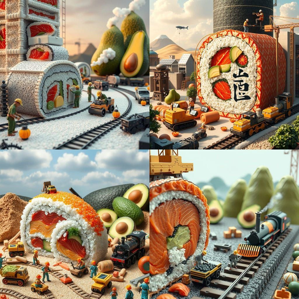 Surreal Sushi Construction Site Marvels in 3D - AI Art