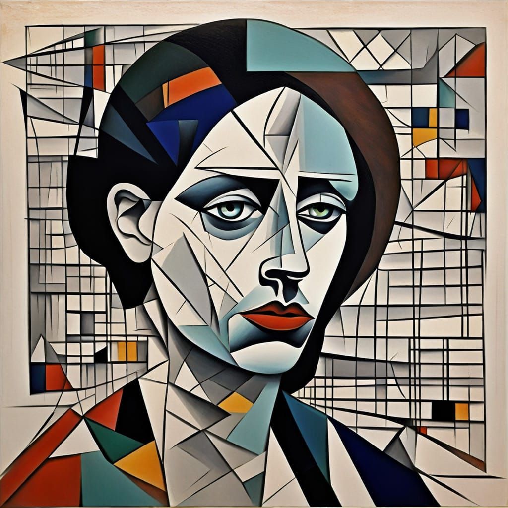 Melancholic Woman in Cubist Fragmentation - AI Art