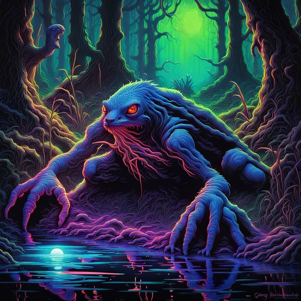 Monster crawling out of bog - AI Generated Artwork - NightCafe Creator