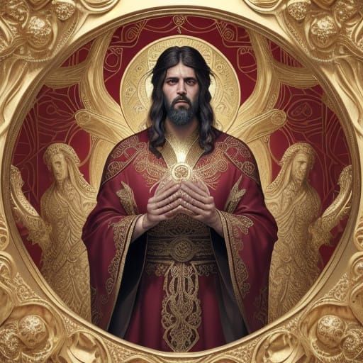 Solemn Man Beset by Grotesque Seaworms in Byzantin... - AI Art