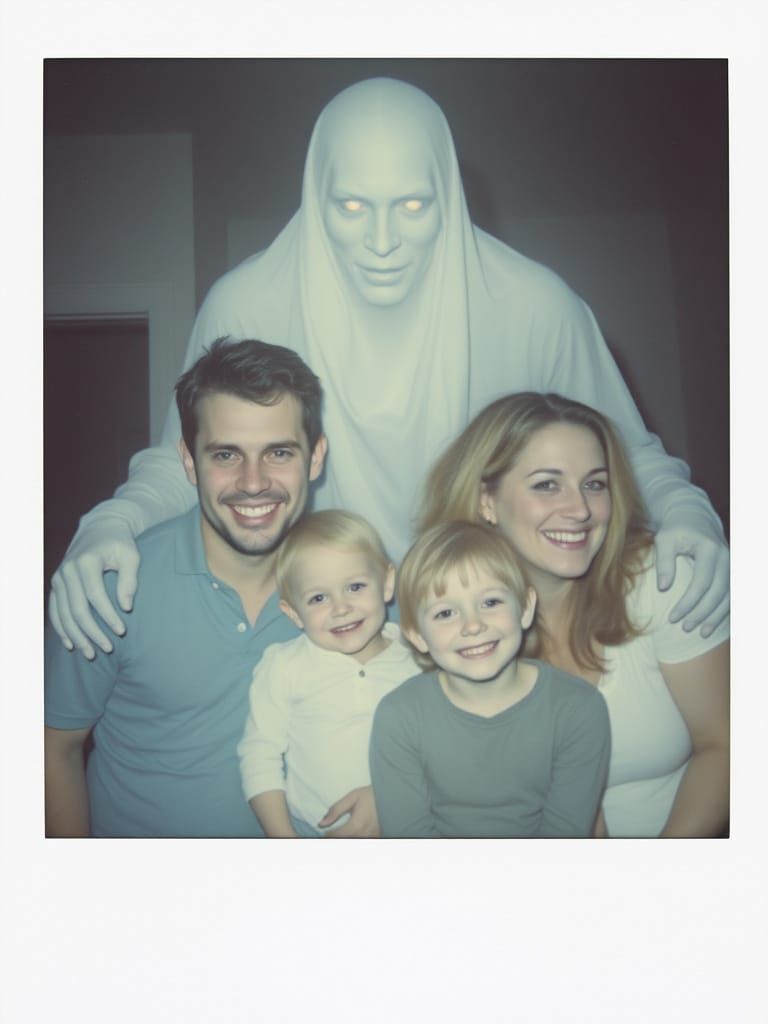 Together Now - Ghostly Entity Lurks Behind Smiling Family in...