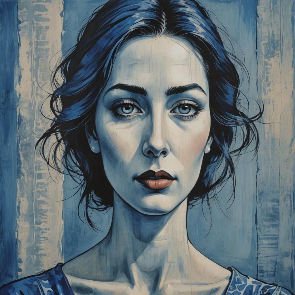 Blue Woman Portrait but the Lips - AI Generated Artwork - NightCafe Creator