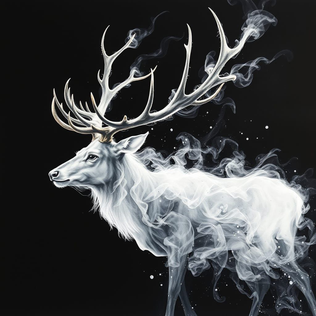 From the Smoke - Majestic Smoke Stag in Wet-on-Wet Technique