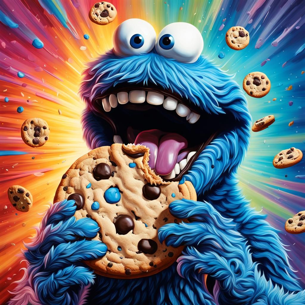 Portrait of the Cookie Monster.... eating a cookie - AI Generated ...