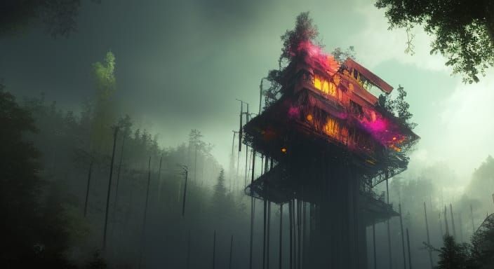 Post-Apocalyptic Treehouse (Ver 6, Evolved) - AI Generated Artwork - NightCafe Creator