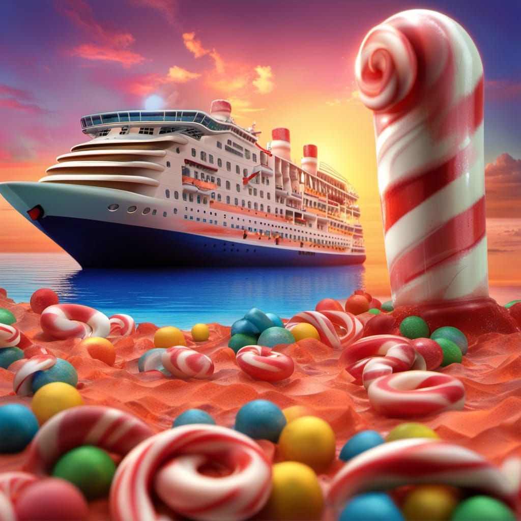 A real candy Dessert in the form of a Dessert sunset, mini candy sand ...