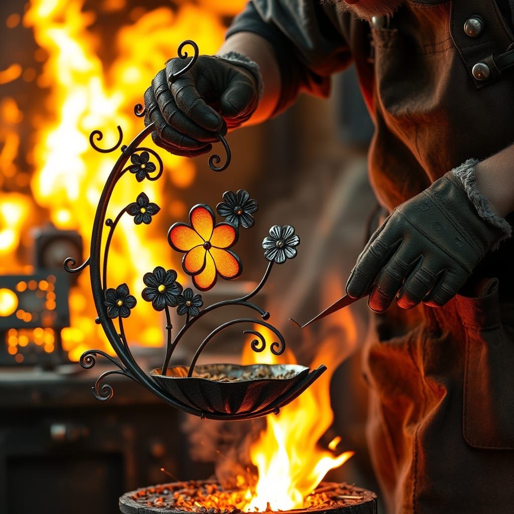Blacksmith creating curved Metal flower